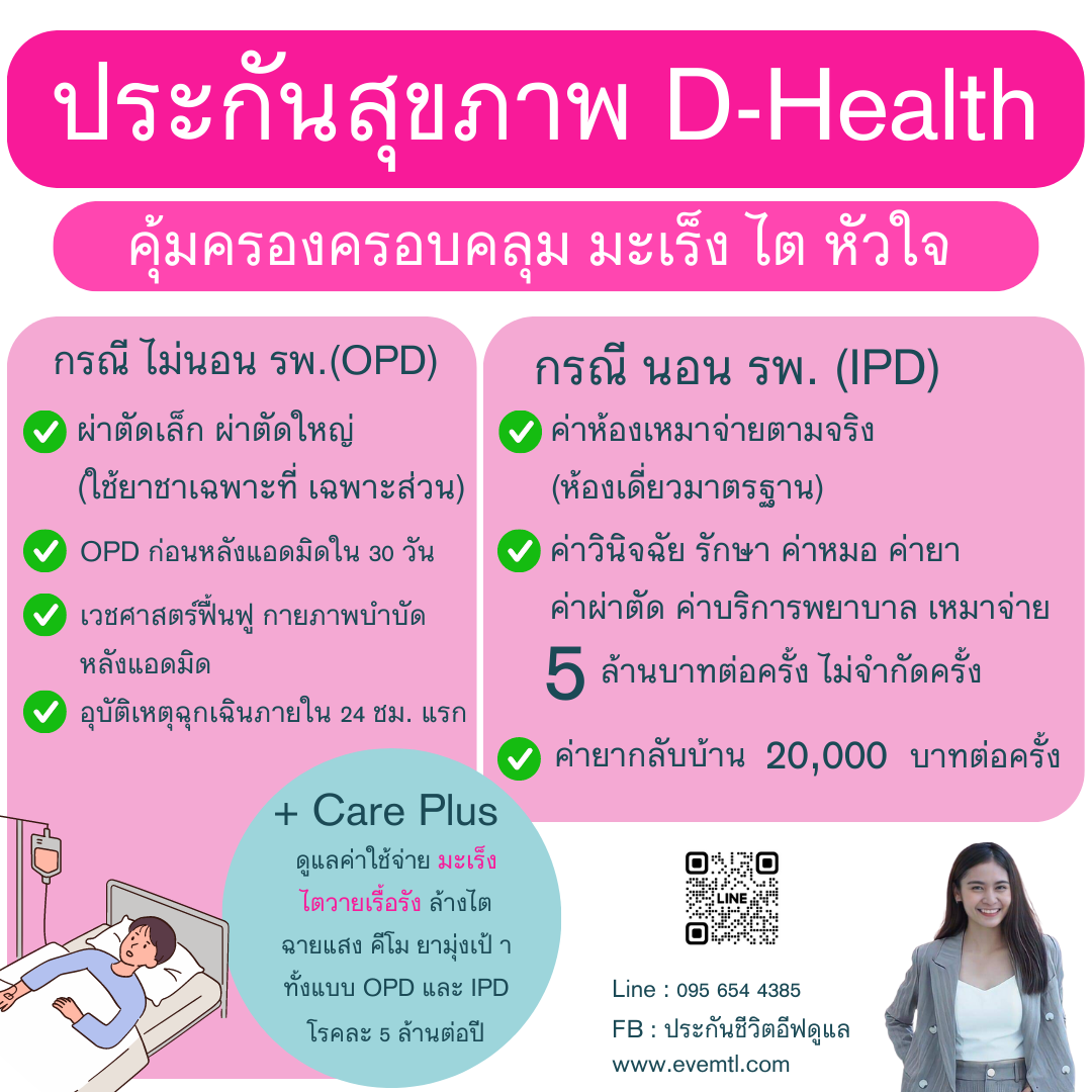 สัญญาเพิ่มเติมประกันสุขภาพ ดี เฮลท์ พลัส (D health Plus) - เมืองไทย ...